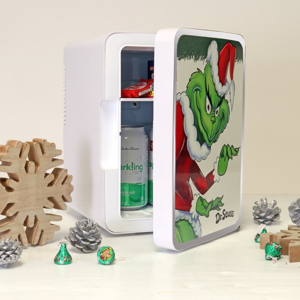 Dr. Seuss Grinch 6L Mini Fridge 12V DC 110V AC Portable 6-Can Cooler