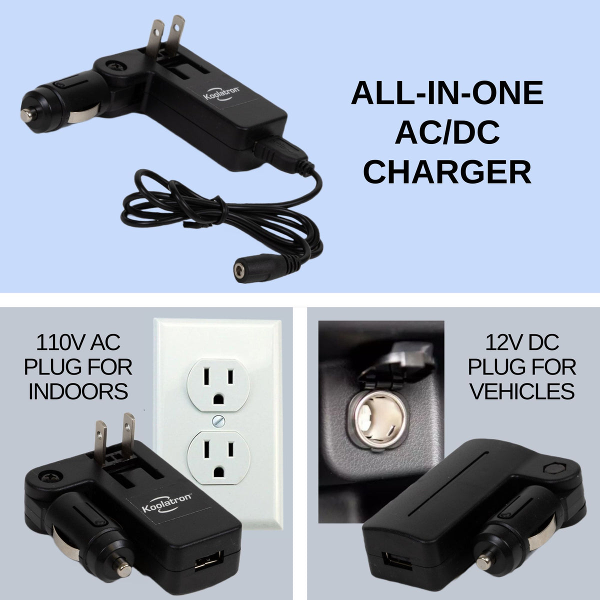 Koolatron Cell Phone Charger w/ USB Adapter Set | 12V AC/DC