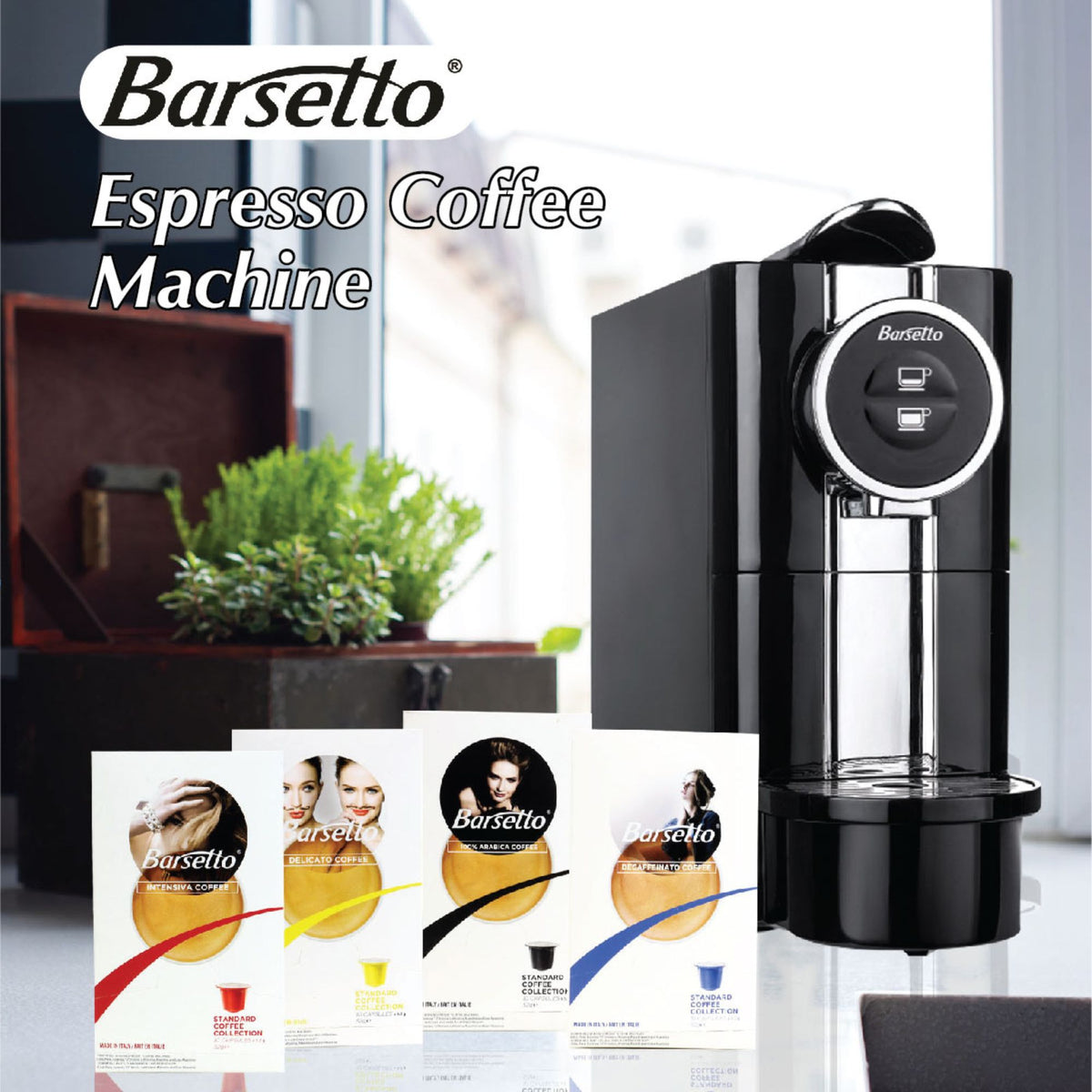 Barsetto One Touch Espresso Maker | Automatic Coffee Machine | Fast Preheating | Silver & Black
