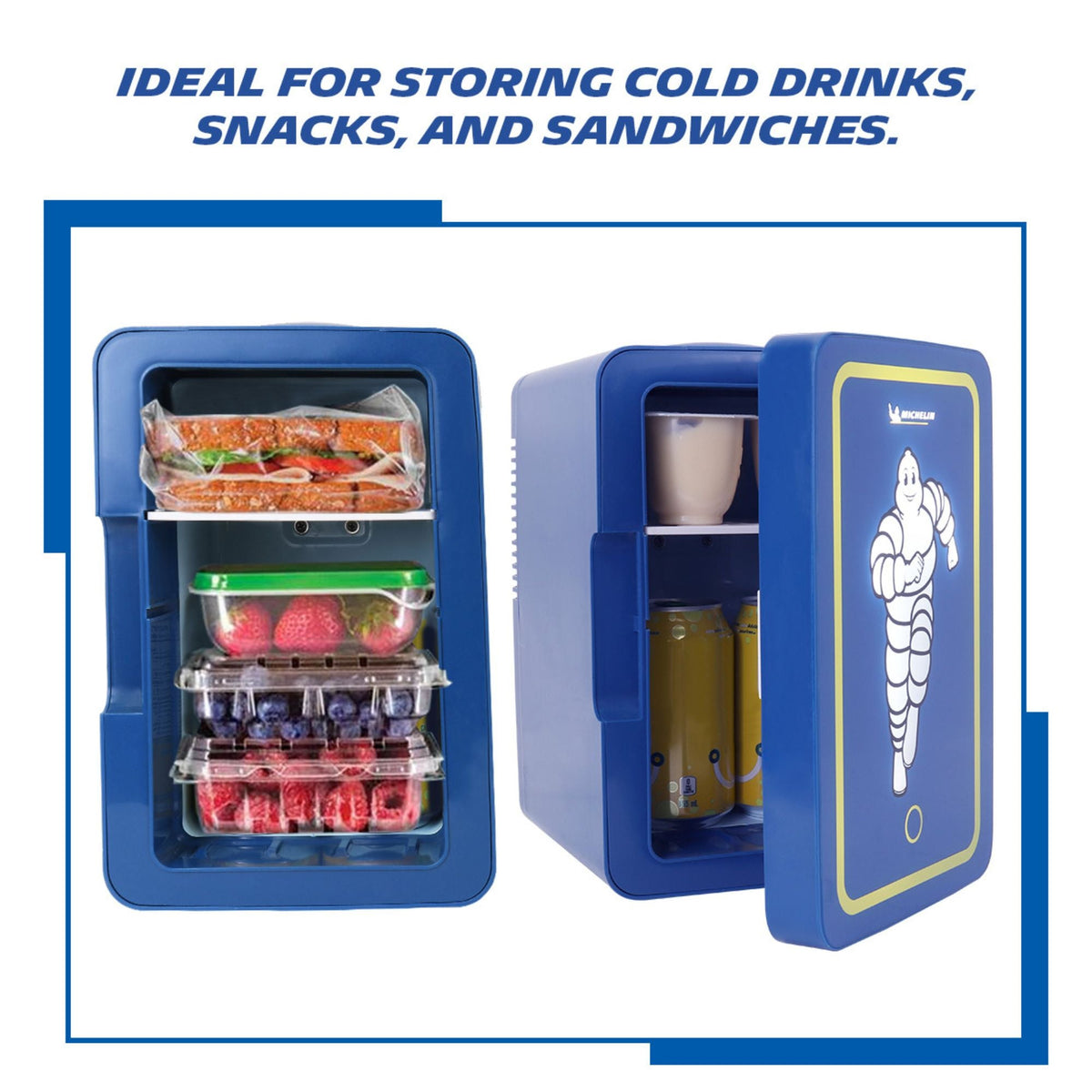 Michelin 12V Portable Mini Fridge | 6L | Blue | LED Lighted Door
