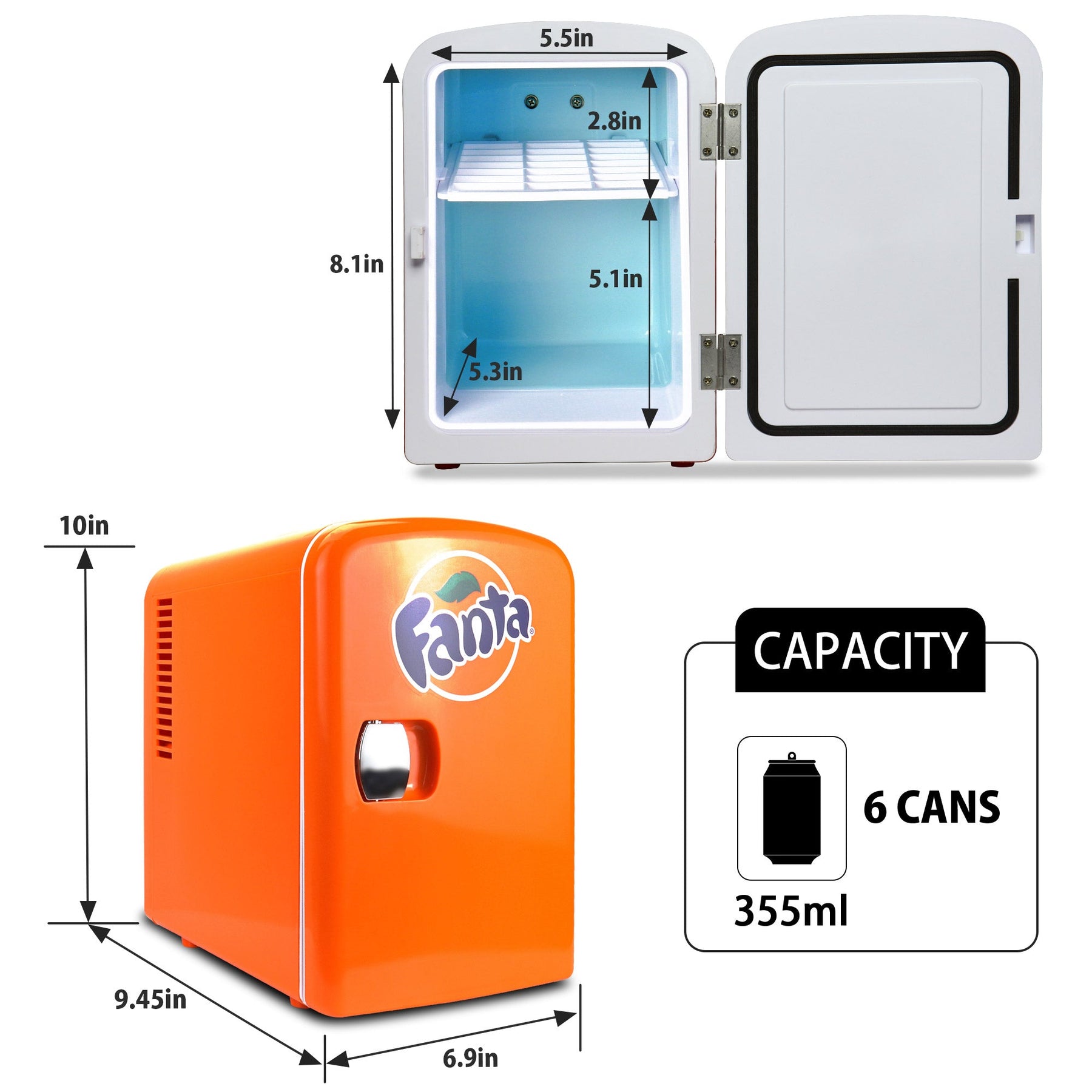 Coca Cola Fanta Mini Fridge | 6 Can | Cooler and Warmer